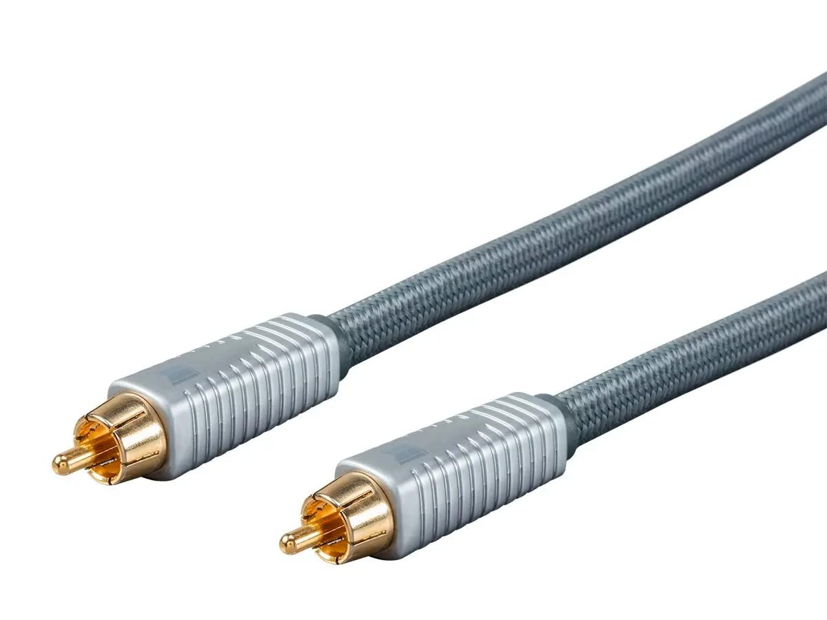 Monolith RCA Cable - 24K Gold Plated Connectors, AL foil, OFC Copper Braided Shield, 6 Feet, Silver