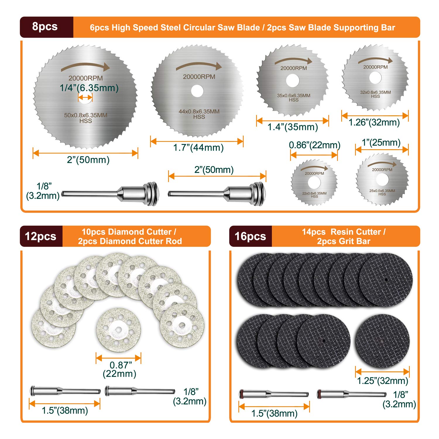 Cutting Wheel Set for Rotary Tool 36pcs High speed steel circular saw blade,Toolman Set Includes: 10PC Diamond Cutte, Compatible with dewalt, makita, ryob,and skill bosch.