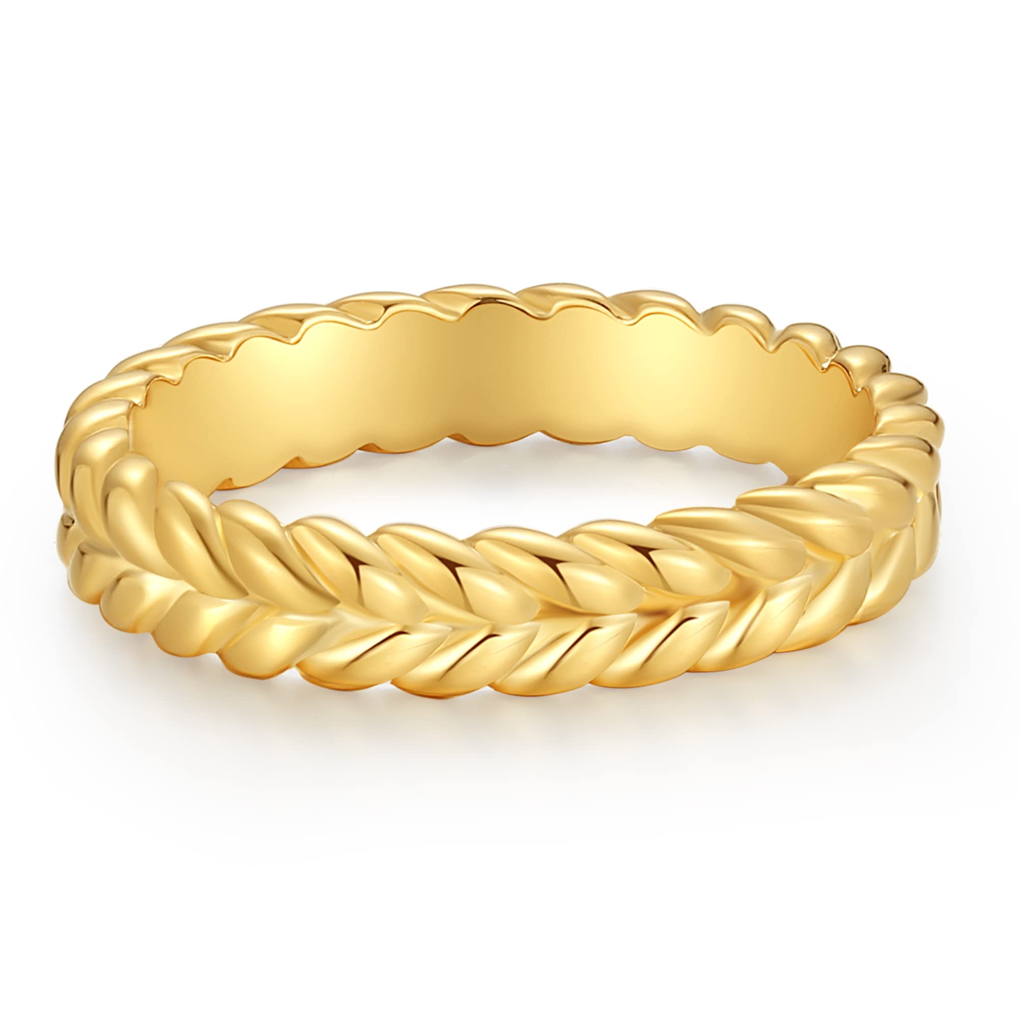espere Gold Woven Ring | Thick Braided Ring Twist Stacking Band | Women's Wide Braid Band Ring Stack [Size 7]