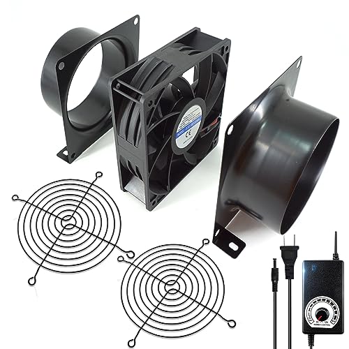 Hose Vary 4" Axial Exhaust Fan, 3000RPM 120mm DC12V Dual Ball Bearings Air Exhaust Fume Smoke Extractor Fan Kit for DIY Soldering, 3D Laser, Paint Booth (4" Duct Adapters, Mesh, Dimmer Included)