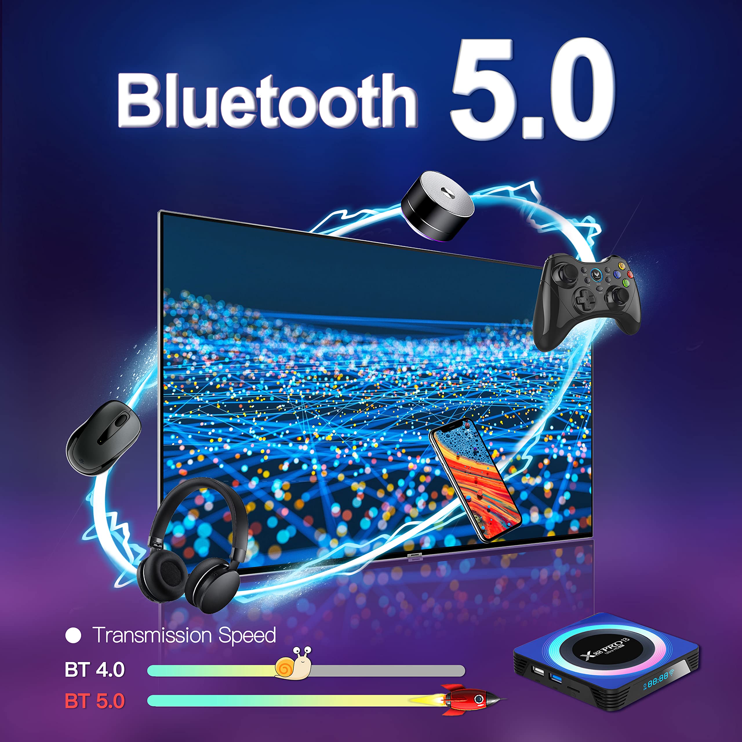 EASYTONE Android TV Box 10.0,Android TV Box 2GB RAM 16GB ROM H616 Quad-Core CPU 2.4/5GHz WiFi Ethernet BT 4.0 4K/6K TV Box H.265 Decoding Smart TV Box Android with Mini Wireless Keyboard