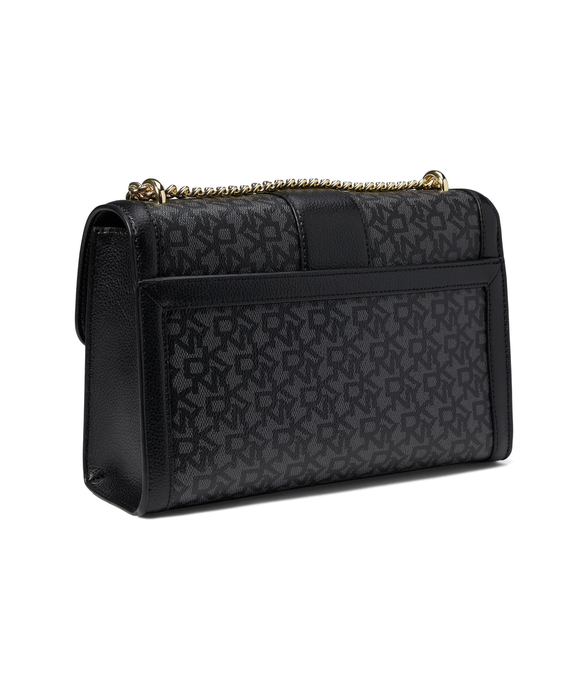 DKNY Ella Large Flap Shoulder Bag Black Logo One Size