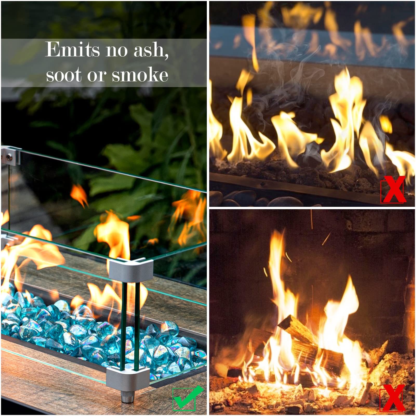 GASPRO 30 Pound Fire Glass Diamonds 1 Inch, Fire Pit Glass for Gas Fireplace and Fire Pit, Caribbean Blue, High Luster