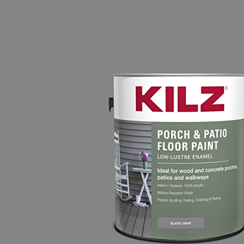 KILZ Low-Lustre Enamel Porch & Patio Latex Floor Paint, Interior/Exterior, Slate Gray, 1 Gallon