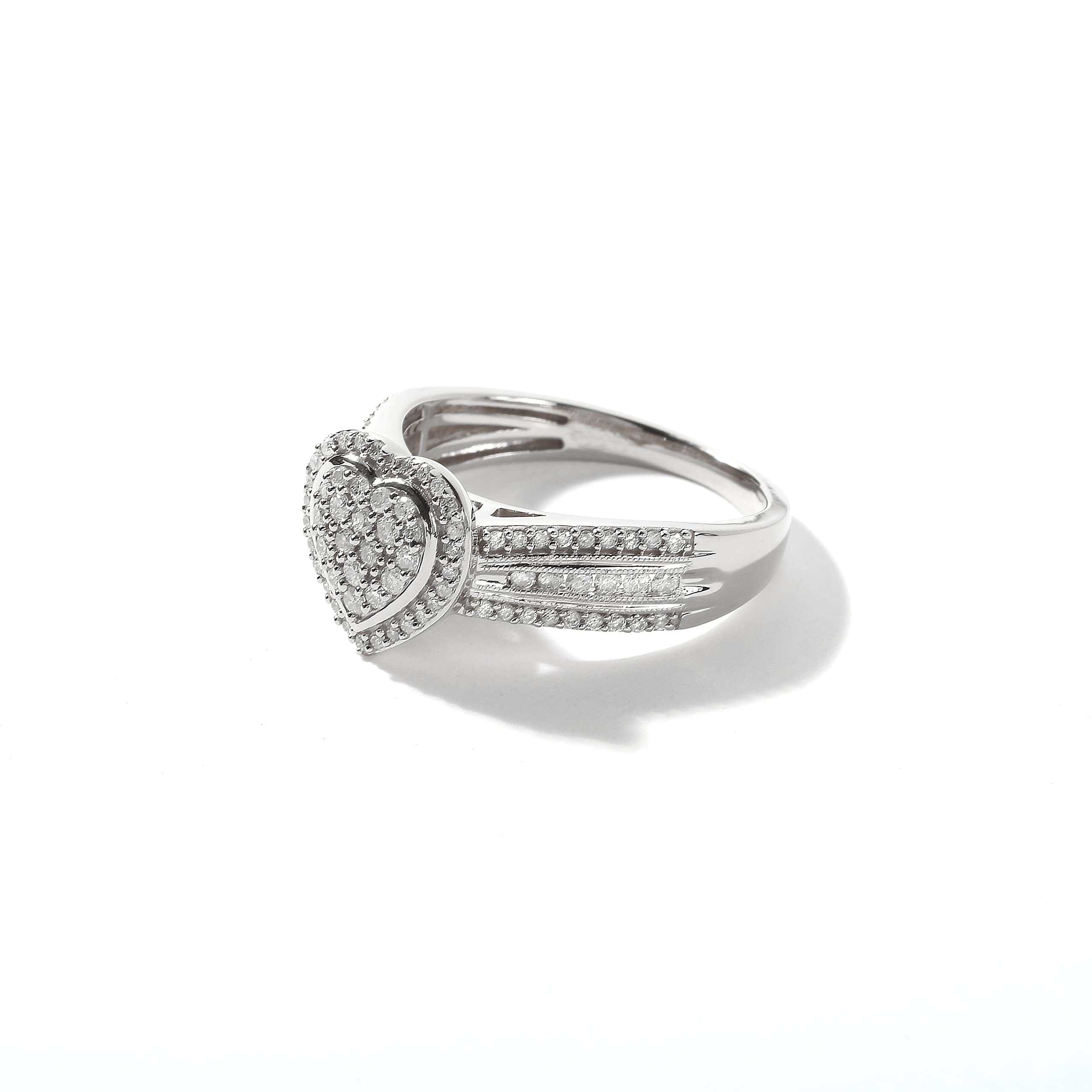 Diamond Hub Sterling Silver 1/2Ct. TDW. Round Diamond Composite Heart Shaped Frame Bridal Engagement Ring Love Gift for Women(I-J,I2) 8