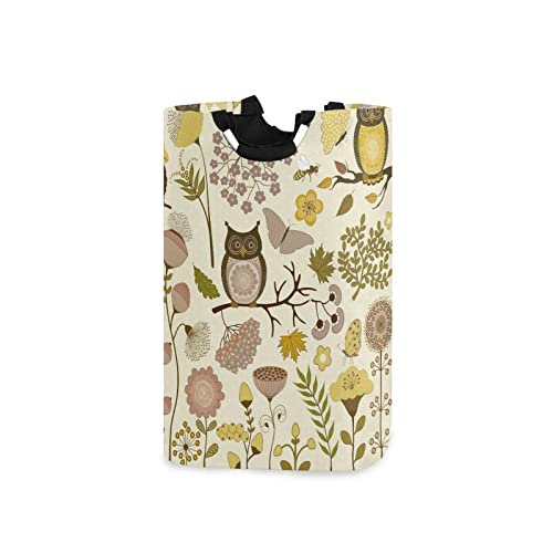 Kigai Owls Flowers Laundry Basket Large Collapsible Waterproof Laundry Hamper with Handles Portable Storage Basket Dirty Clothes Toys Organizer for College Dorms, Nursery, Bathroom