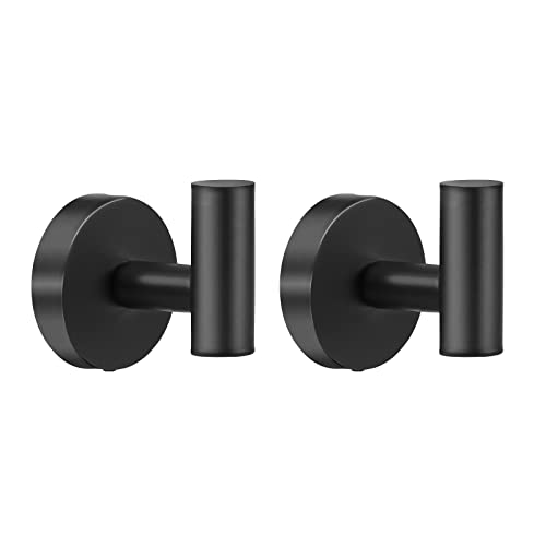 TUTURUA Matte Black Wall Towel Hooks, Heavy Duty Door Hanger Bathroom Hooks Stainless Steel Towel Hooks Bathroom Coat Hook for Bedroom, Bathroom, Kitchen, Living Room, Cabinet, Door (2 Packs)