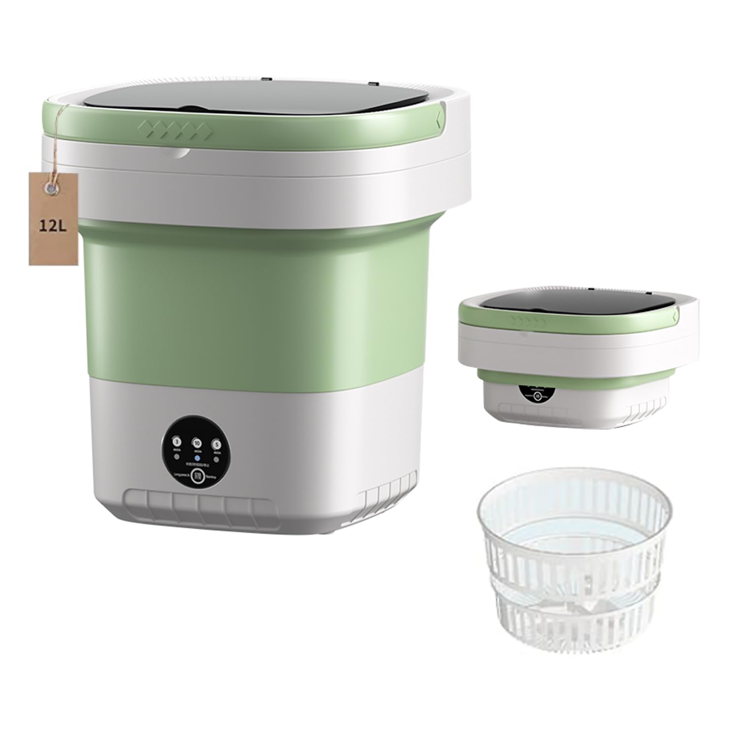 Lecroooi 12L Portable Washing Machine, Upgraded Version with Spin Basket, with 3 Modes Deep Cleaning Small Washing Machine for Baby Clothes, Underwear or Small Items, Dorm, RV Travel Laundry (Green)