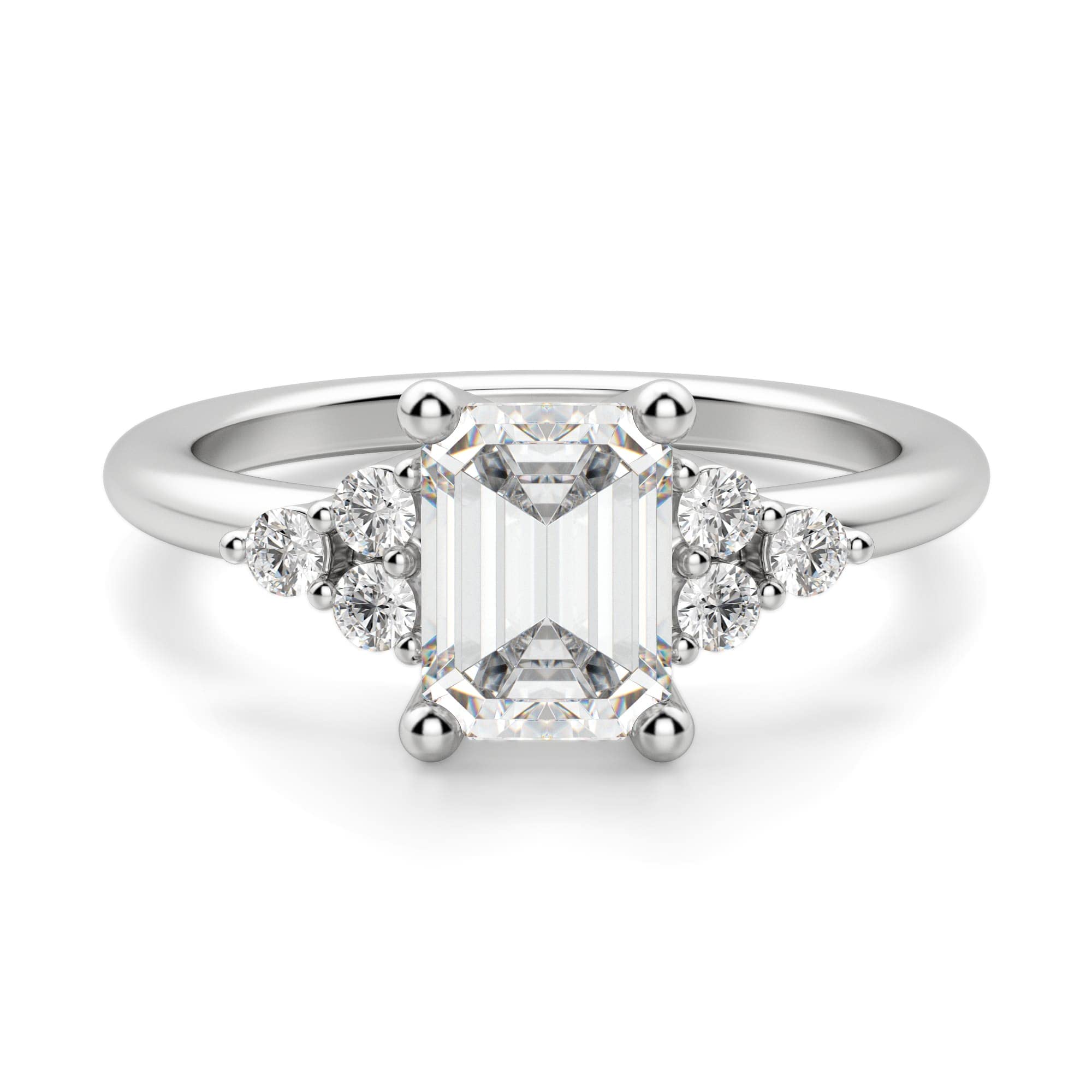 Diamond Nexus Moissanite Muse Emerald Cut Engagement Ring 1 Ct. DEW Center Emerald Cut Wedding Jewelry, F-G Color, VVS 1 Clarity, Solid 14K White Gold, Ring Size 4