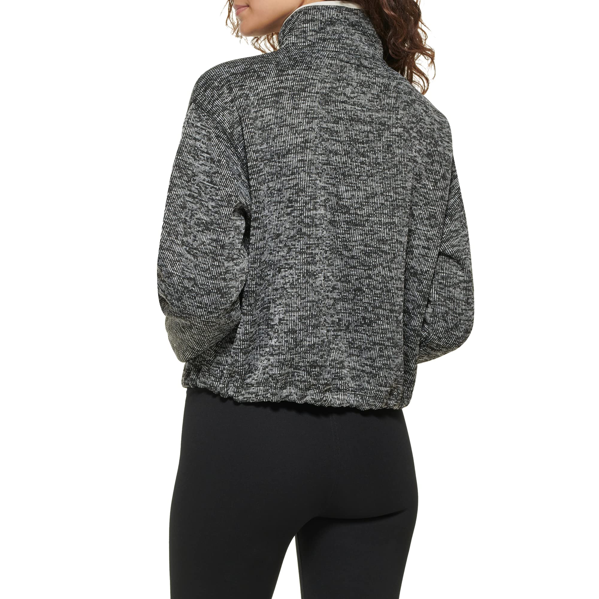 DKNY Women's Half Zip Fleece Sweater with Cinch Waist, Black, X-Small