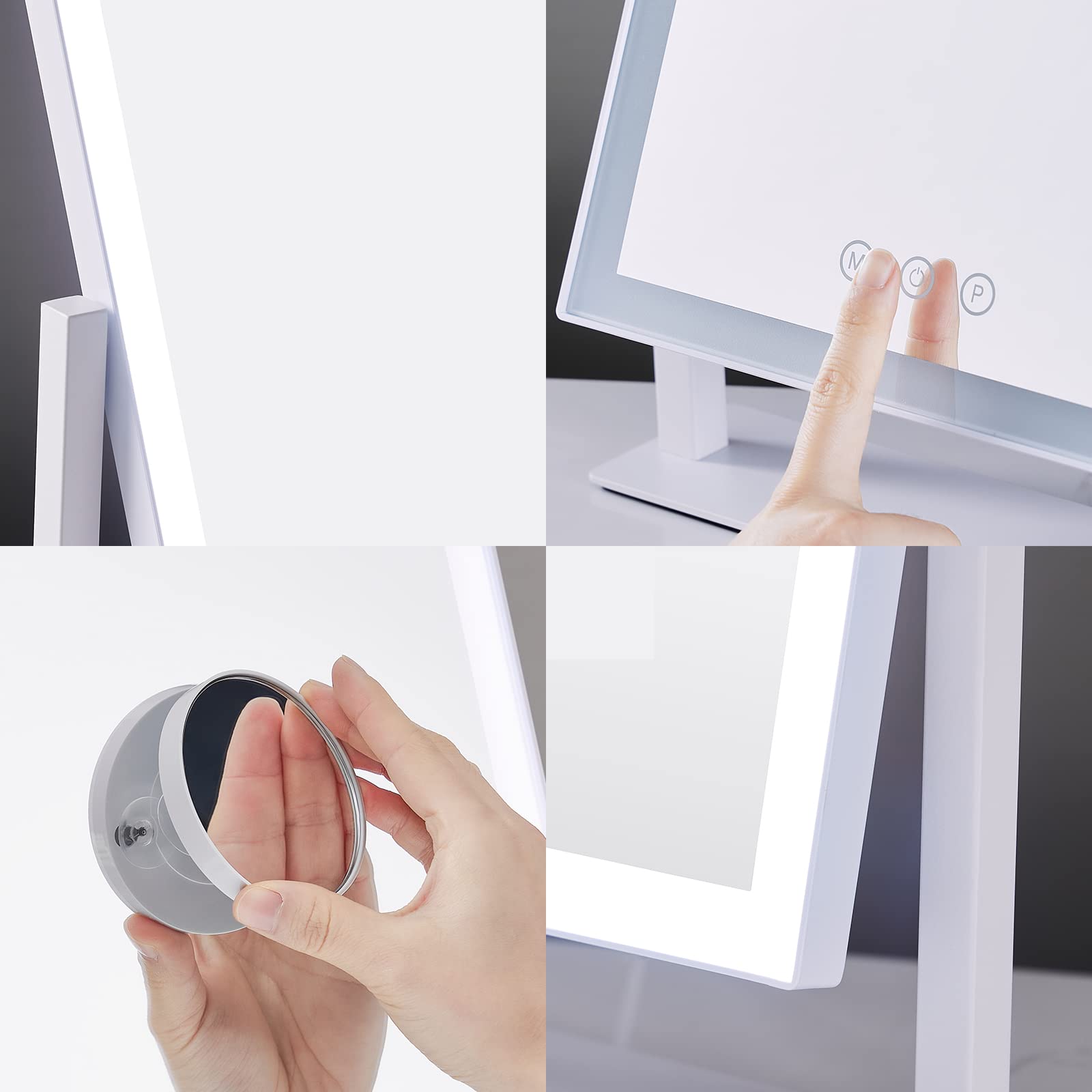 HIEEY Lighted Makeup Mirror, Hollywood Vanity Mirror with Lights, Three Color Lighting Modes, and 5X Magnification Mirror, Smart Touch Control, 360°Rotation (White,Gift Box)