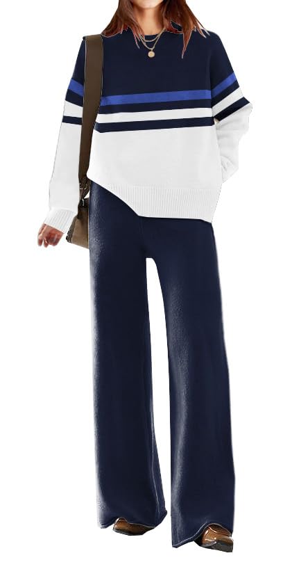 ETCYY NEW Womens Elegant Lounge Sets Knitted Sweatsuit Sets 2 Piece Outfits with Sweater Tops and Wide Leg Sweatpants