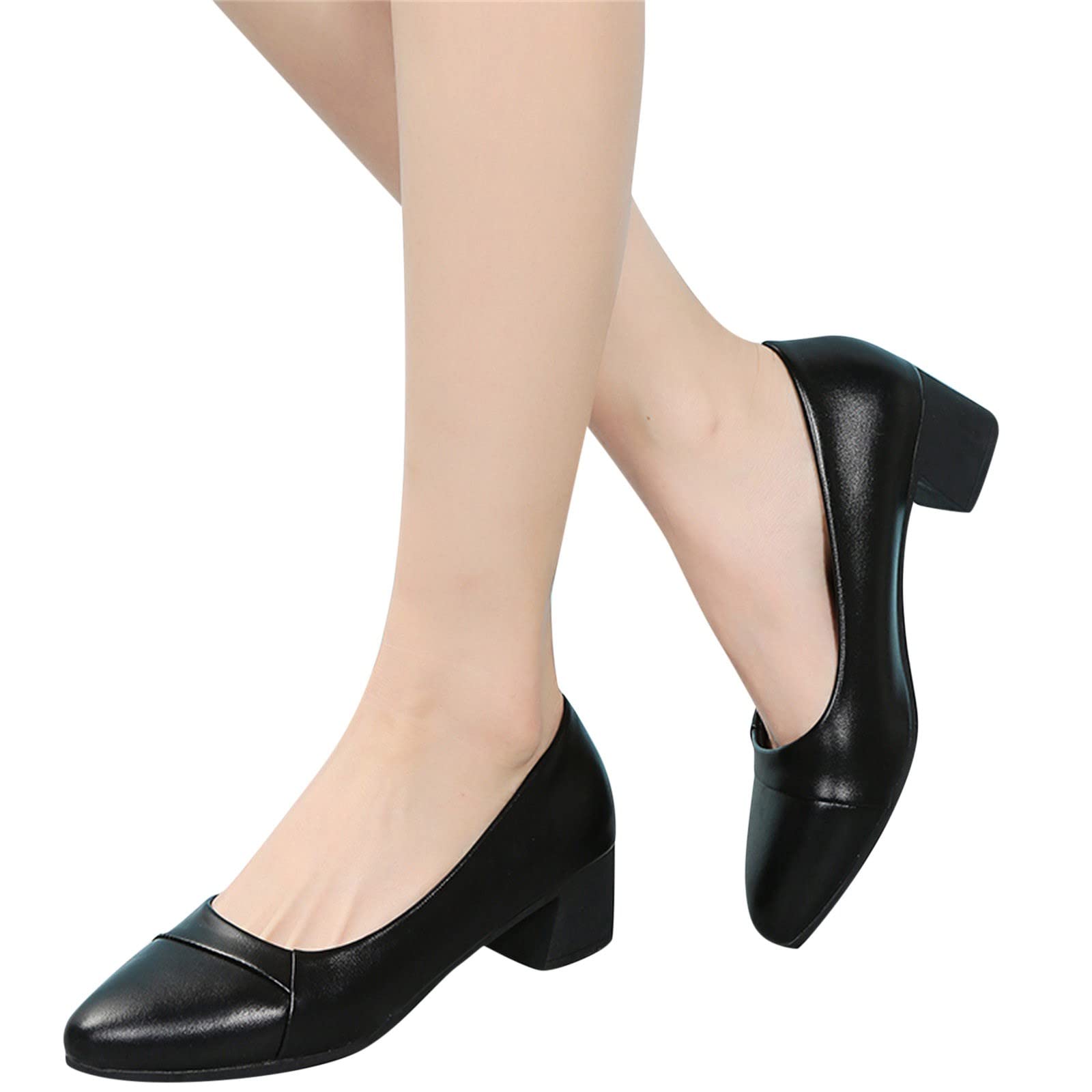Fashion Summer and Autumn Women Pumps Shoes Pointed Toe Solid Color Simple Style Medium Heel Thick Clear Heels Size 13 Black