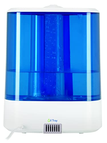PureGuardian H5225WCA Ultrasonic Warm & Cool Mist Humidifier, 100 Hrs. Run Time, 2 Gal. Tank, 560 Sq. Ft. Coverage, Quiet, Filter Free, Silver Clean Treated Tank, Essential Oil Tray, White/Blue