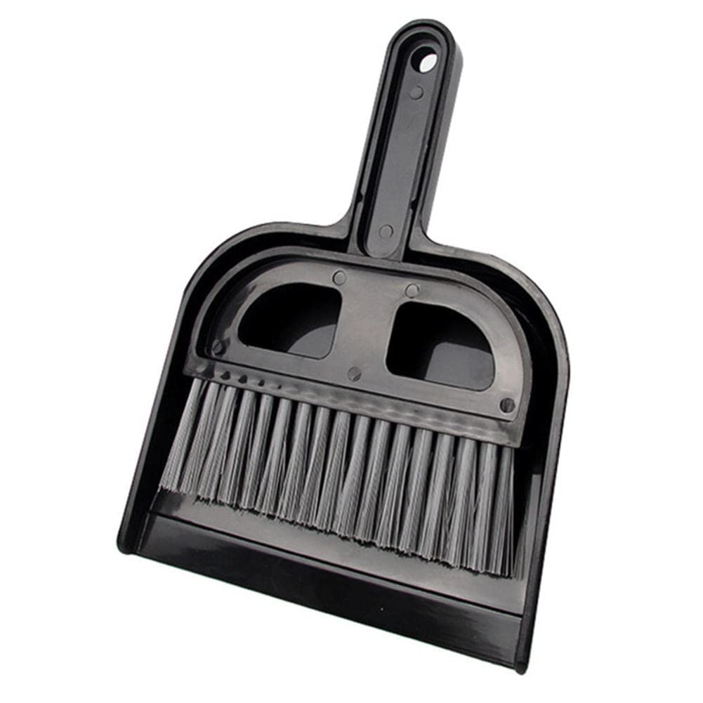 FEMUN Small Broom and Dustpan Set, Hand Broom, Desktop Keyboard Broom, Plastic Mini Broom and Dustpan Set, Home Multifunctional Small Broom, Kitchen Gadgets, for Desk, car and pet Waste (Black)