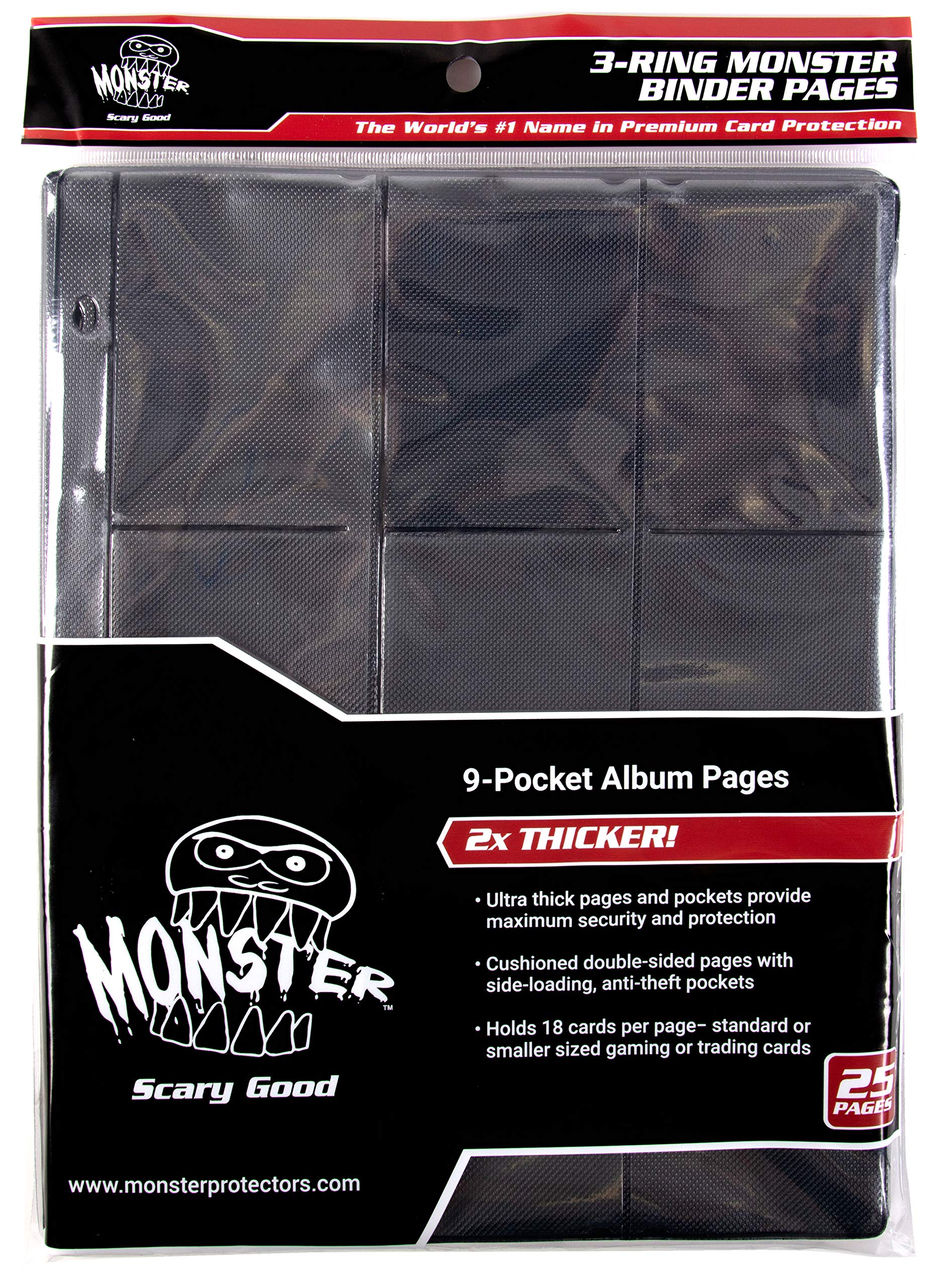 Monster 9 Pocket Trading Card Album Pages(25 Pk)- Strong Pocket for Standard 3-Ring Binder, Anti-Theft & Anti-Drop TCG Side-Loading Protector, Holds 450 Cards, Compatible w Major Brand, Christmas Gift
