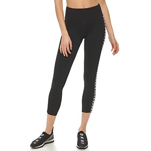 DKNY Women's Sport Tummy Control Workout Yoga Leggings, Black Side Logo, X-Large