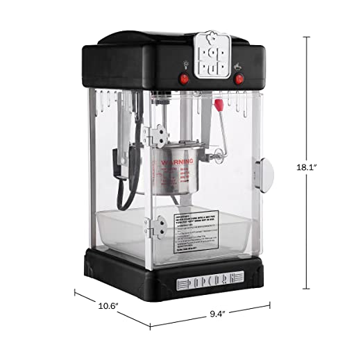Pop Pup Countertop Popcorn Machine β 2.5oz Kettle with Measuring Spoon, Scoop, and 25 Serving Bags by Great Northern Popcorn (Black) (83-DT6121)