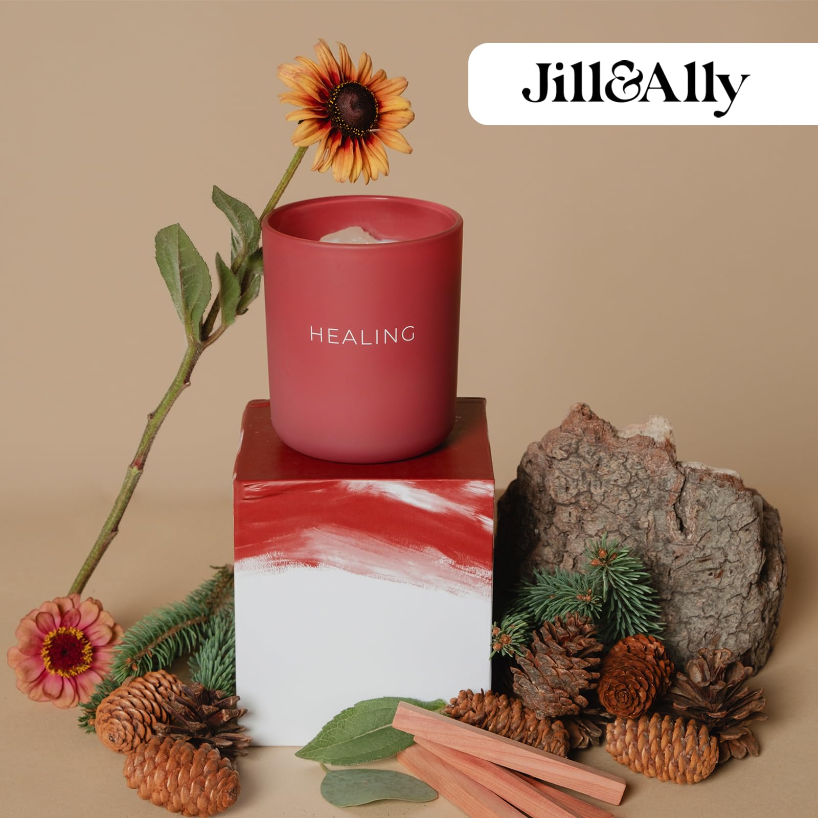 Jill & Ally Blessed Crystal Manifestation Candle with Lid - Harvest Moon Scented with Blue Agate, 100% Soy, 45 Hours Burn Time, Relaxing Aromatherapy for Meditation and Positive Energy