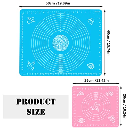 Hostk 3Pcs Silicone Baking Mat, Non Stick Pastry Mat with Measurements, Reusable Food Grade Silicone Counter Mat for Dough Rolling Mat, Baking Sheet, Macarons, Bread(11.4''*10.2'' ,19.7''*15.7'')