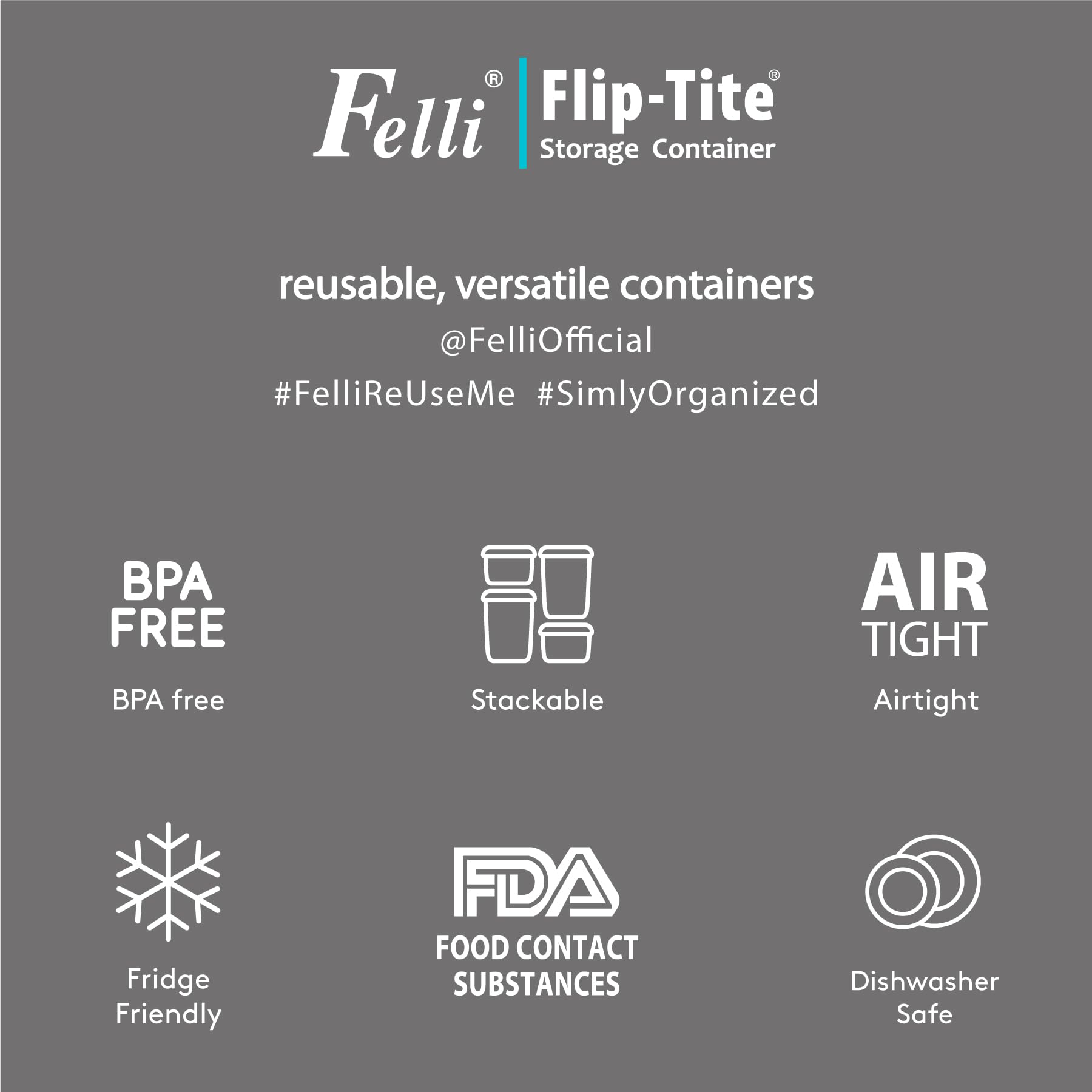 Felli Flip Tite Airtight Food Storage Container with Lid 4β Regular-L Lock Top Stackable Acrylic Kitchen Canister Jar for Pantry Cupboard Organizer Nuts Snack Cracker Pet Treats for Cat Dog (1.3 qt)