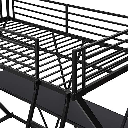 Twin Loft Bed with Desk, Loft Bed with Ladder and Full-Length Guardrails, X-Shaped Frame,Maximum Weight of 220 lb, Black(New)