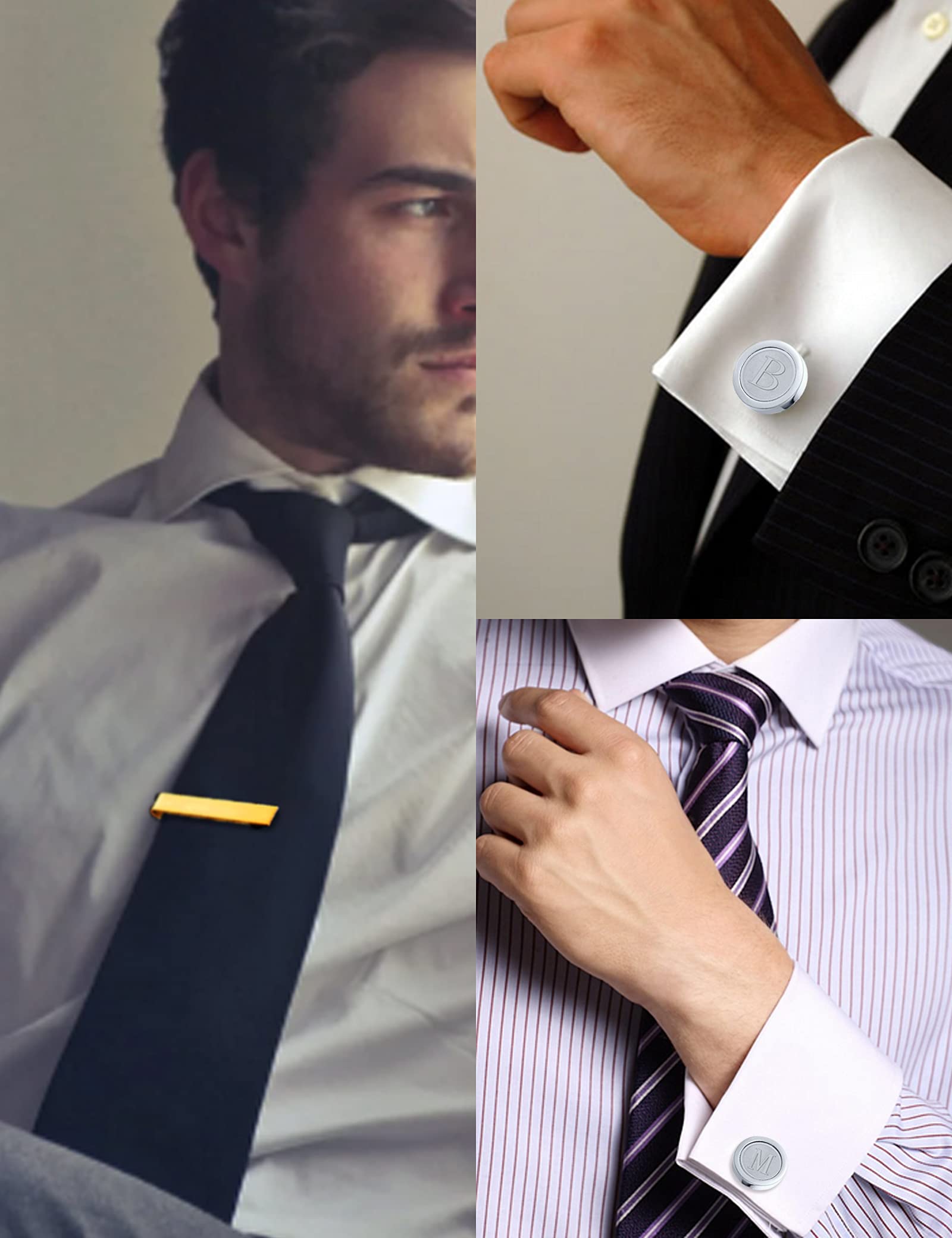 Fxiqini 6Pcs Tie Clips Bar Pin Initial Alphabet Letter Cufflinks Shirt Studs J for Men Women Business Wedding