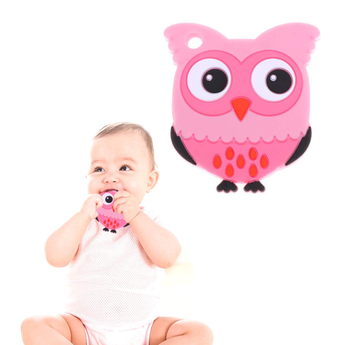 Healifty Baby Silicone Teethers Animal Owl Shape Teething Toy Baby Teether Chewing Toys Educational Playthings for Infant Pink