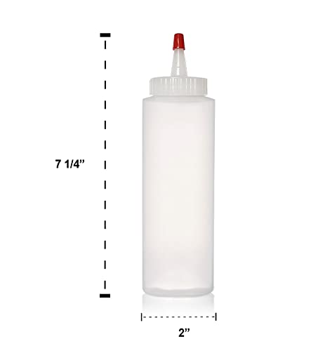 ljdeals 8 oz Plastic Squeeze Condiment bottles, Wide Mouth, Red Sealer Yorker Cap, Dispensing Bottles for Icing, Ketchup, Sauces and more, Pack of 6, made in USA