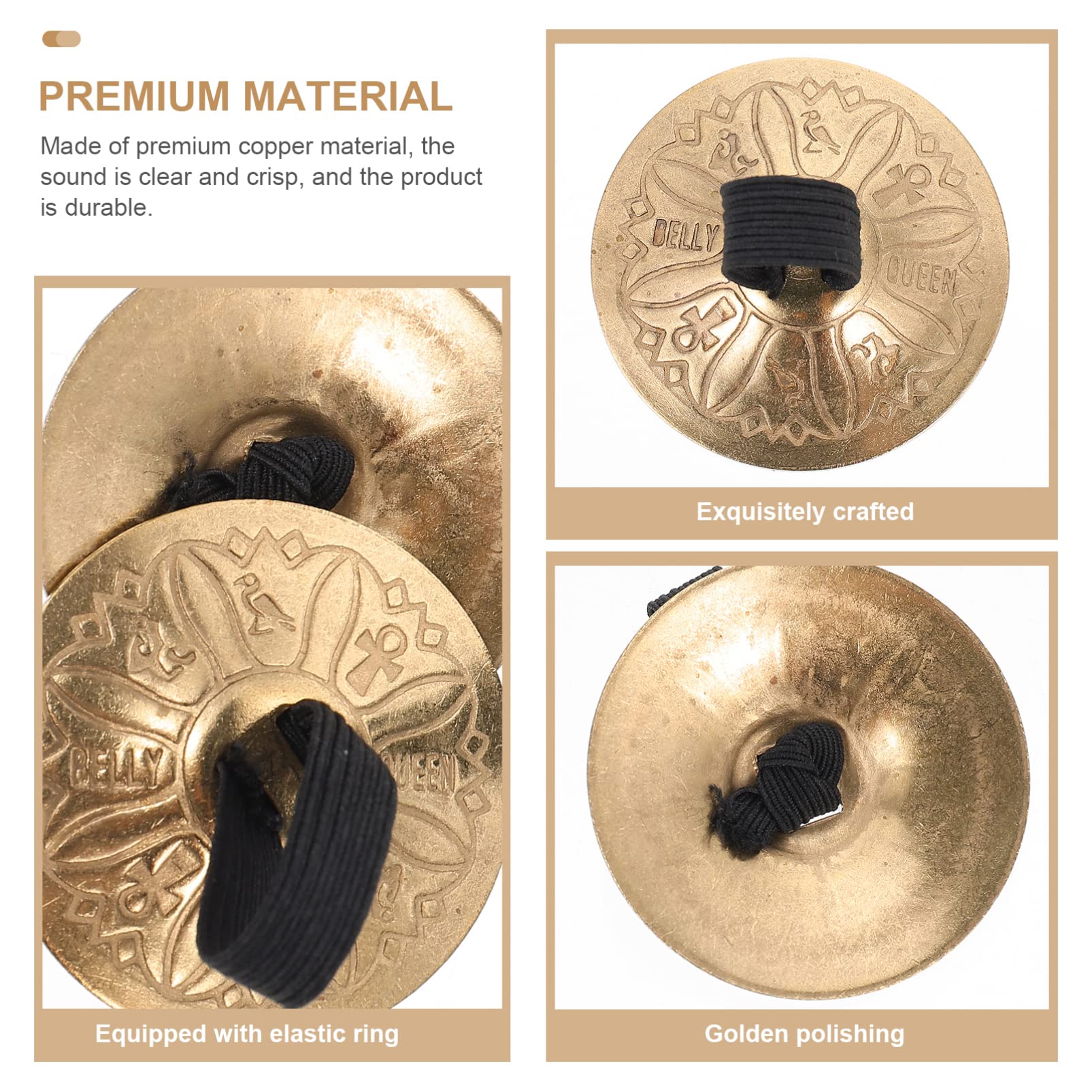 Generic 4 PCS Finger Cymbals, Hand Cymbal Belly Dance Zills with Elastic Band, Engraved Lotus, Percussion Music Instrument for Kids, Adults