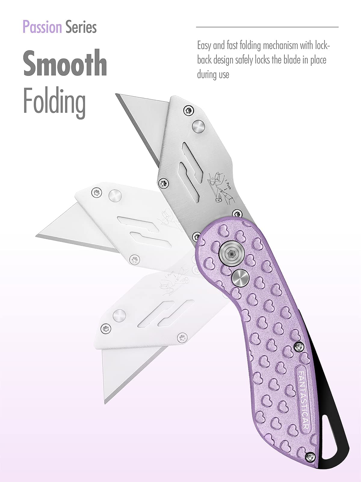 FantastiCAR Fancy Folding Utility Knife Box Cutter Set with Extra Blades (Pink and Purple)