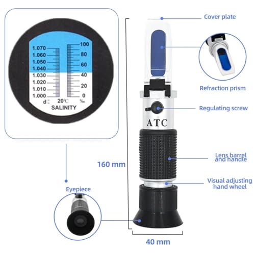 KYKYK Refractometer, Salinity Refractometer 0-10% 1.000-1.070SG Optical Salometer for Seawater Marine Aquaculture Food Salt Tester for Fruit, Homebrewing, Juice, Vegetables