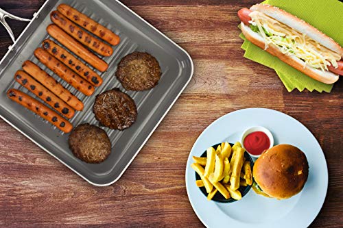 EaZy MealZ Square Non-Stick Grill Pan for Stove, Light weight, Perfect Grill Marks, Oven Safe up to 500 Degrees, Extra Large, 12" Red