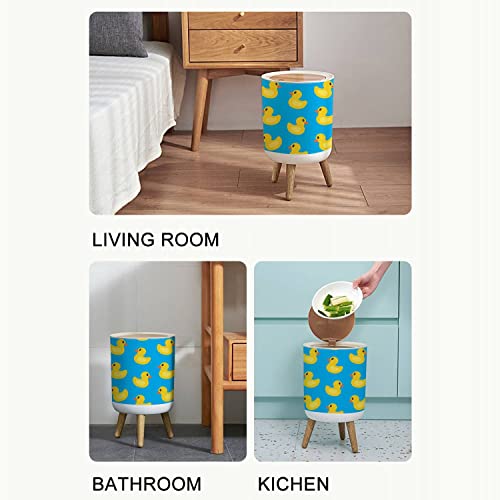 IBPNKFAZ89 Small Trash Can with Lid Seamless with Yellow Duck Stock Garbage Bin Wood Waste Bin Press Cover Round Wastebasket for Bathroom Bedroom Office Kitchen