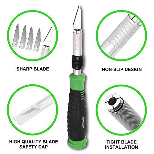 HURRICANE 36 Piece Exacto Knife set Craft Knife Set Precision Cut Knife Blades Deluxe Craft Set with flexible Anti Slip Ergonomic Handle with Extra Hex Bits for Precision Cutting Craft and Repair Work