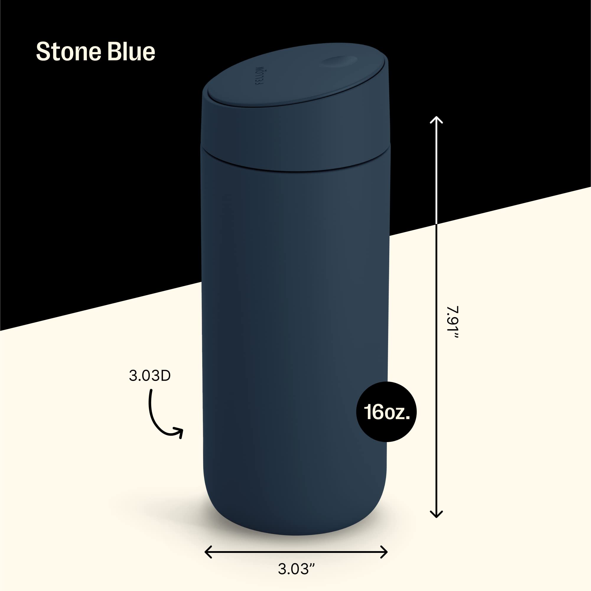 Fellow 16 oz Carter Slide Travel Coffee Mug with Slide-Lock lid - Leak Proof To-Go Coffee Tumbler with Ceramic Interior and Vacuum-Insulated Stainless Steel - Coffee Cups - Stone Blue