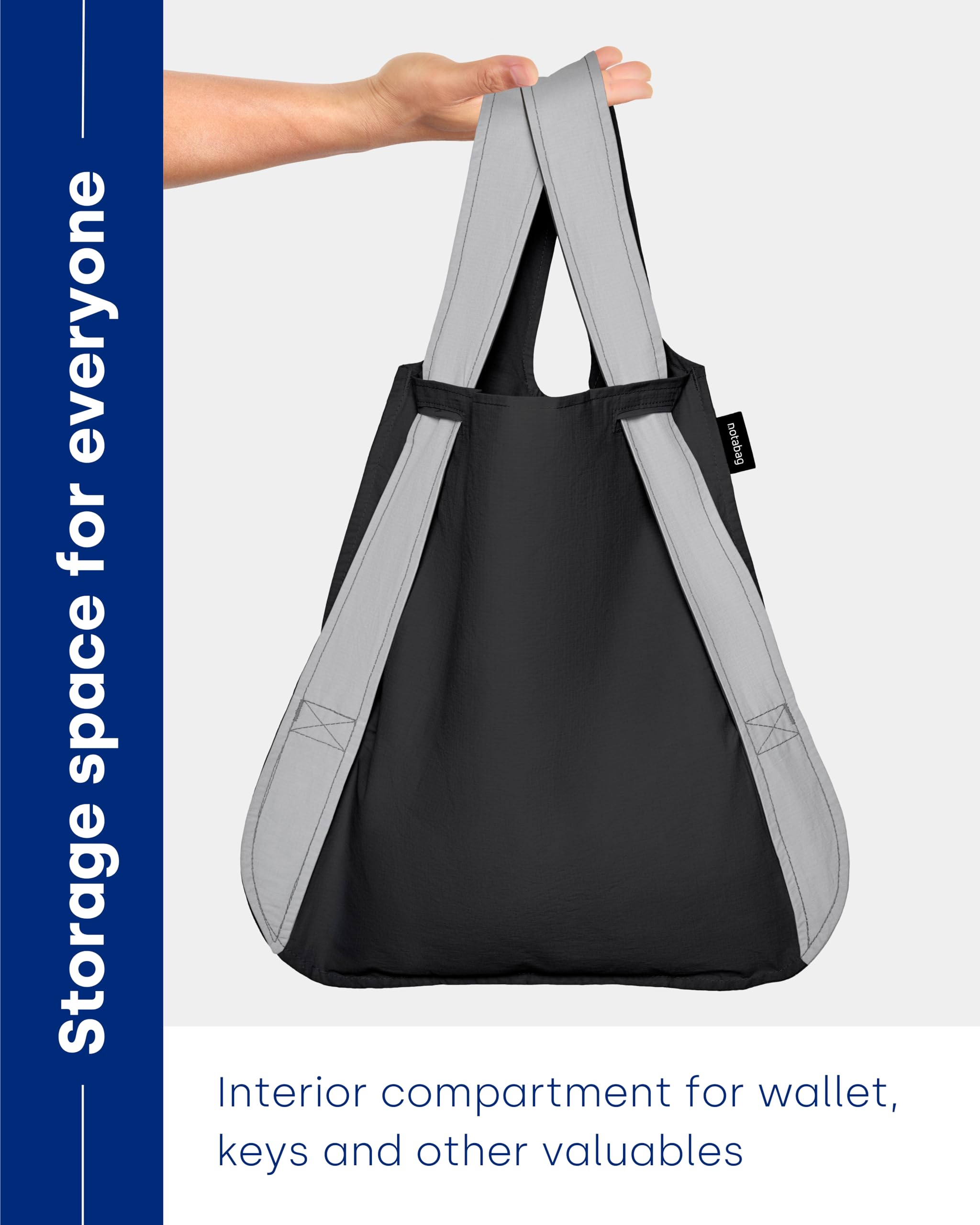 Notabag Original 2 in 1 Backpack and Bag (Grey/Black) – Backpack waterproof – reusable grocery bags foldable – clever design for more flexibility – backpack waterproof – grocery tote bag