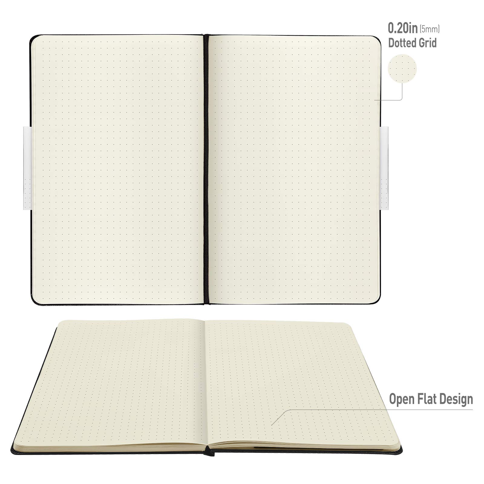 Dotted Classic Hard Cover Notebook - Mitalybase Large 5.4 x 8.3 inches, Thick Paper, 192 Pages, Journal (Black, Dotted)
