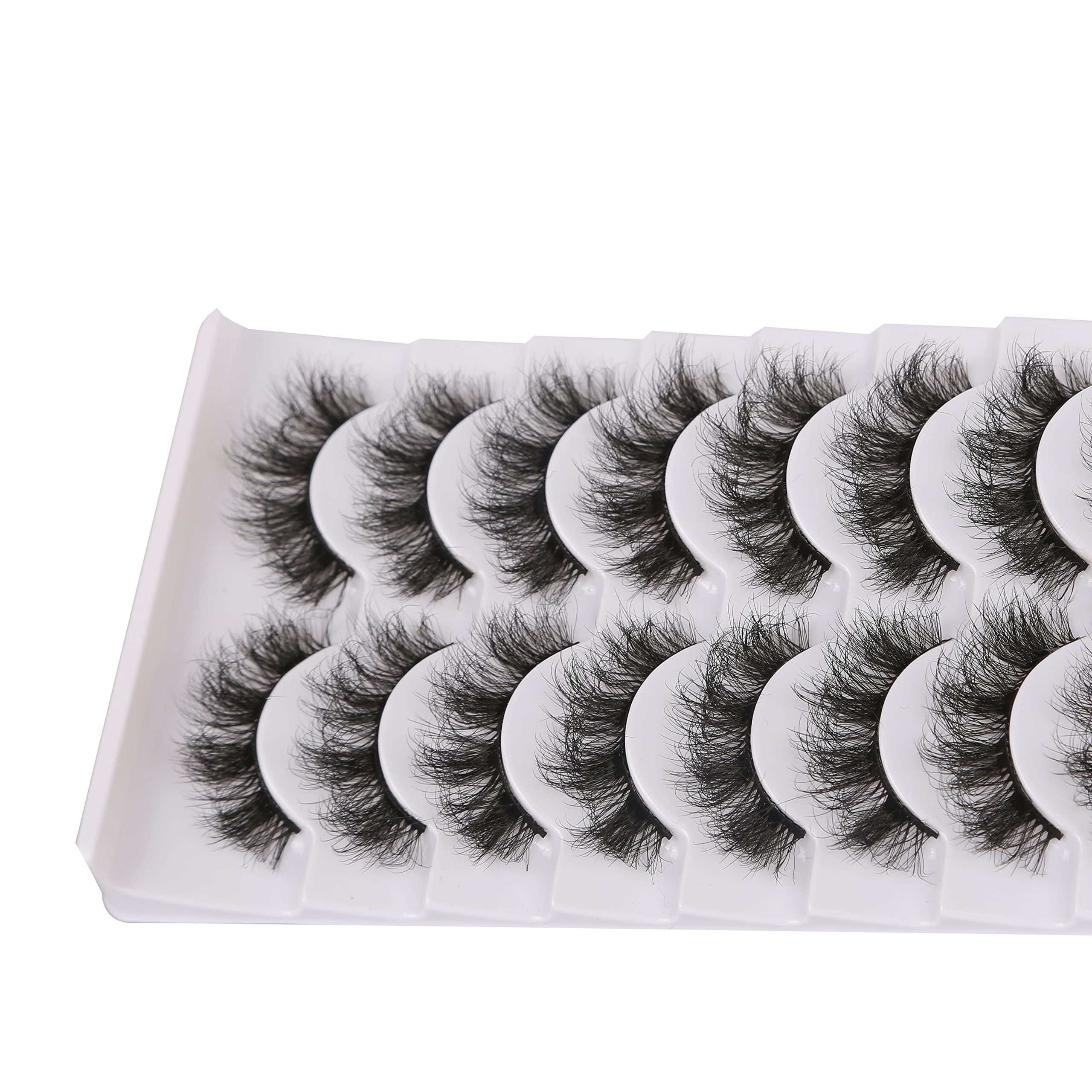 Himirell Fluffy False Lashes Short Natural Faux Mink Eyelashes D Curl Thick Volume Fake Eyelashes Natural Look 10 Pairs Pack