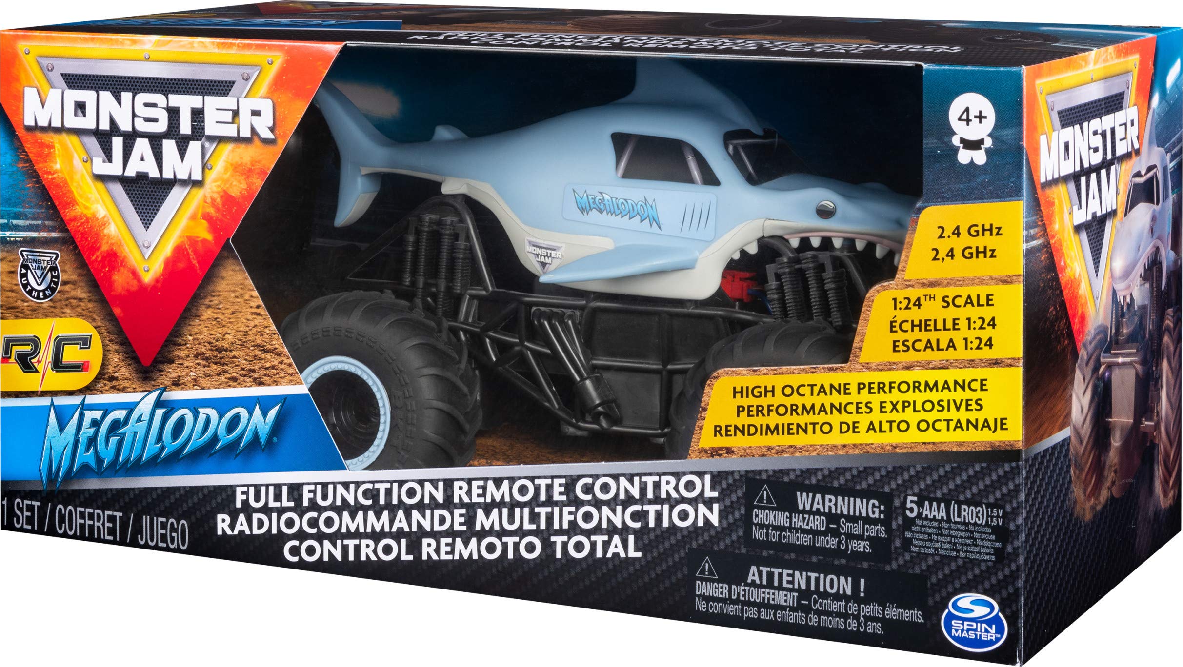 Monster Jam, Official Megalodon Remote Control Monster Truck, 1:24 Scale, 2.4 GHz, for Ages 4 and Up