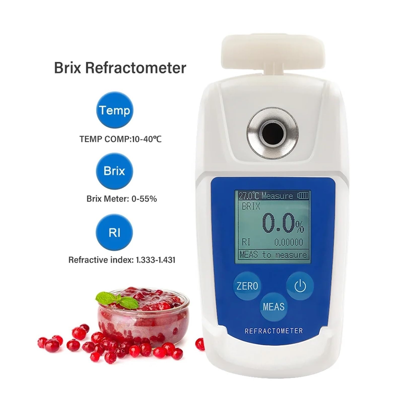 KYKYK Refractometer, 0-55% Digital Brix Refractometer Brix Meter Automatic Temperature Compensation Refractive Index Sugar Content Tester for Fruit for Fruit, Homebrewing, Juice, Vegetables
