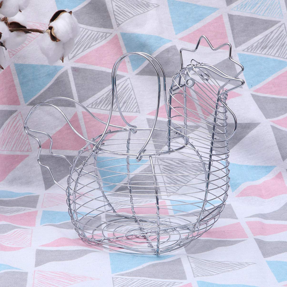 Hemoton Chicken Shaped Egg Holder Creative Iron Eggs Storage Basket Metal Wire Hen Egg Basket Vegetables Container Farmhouse Decor (Silver)