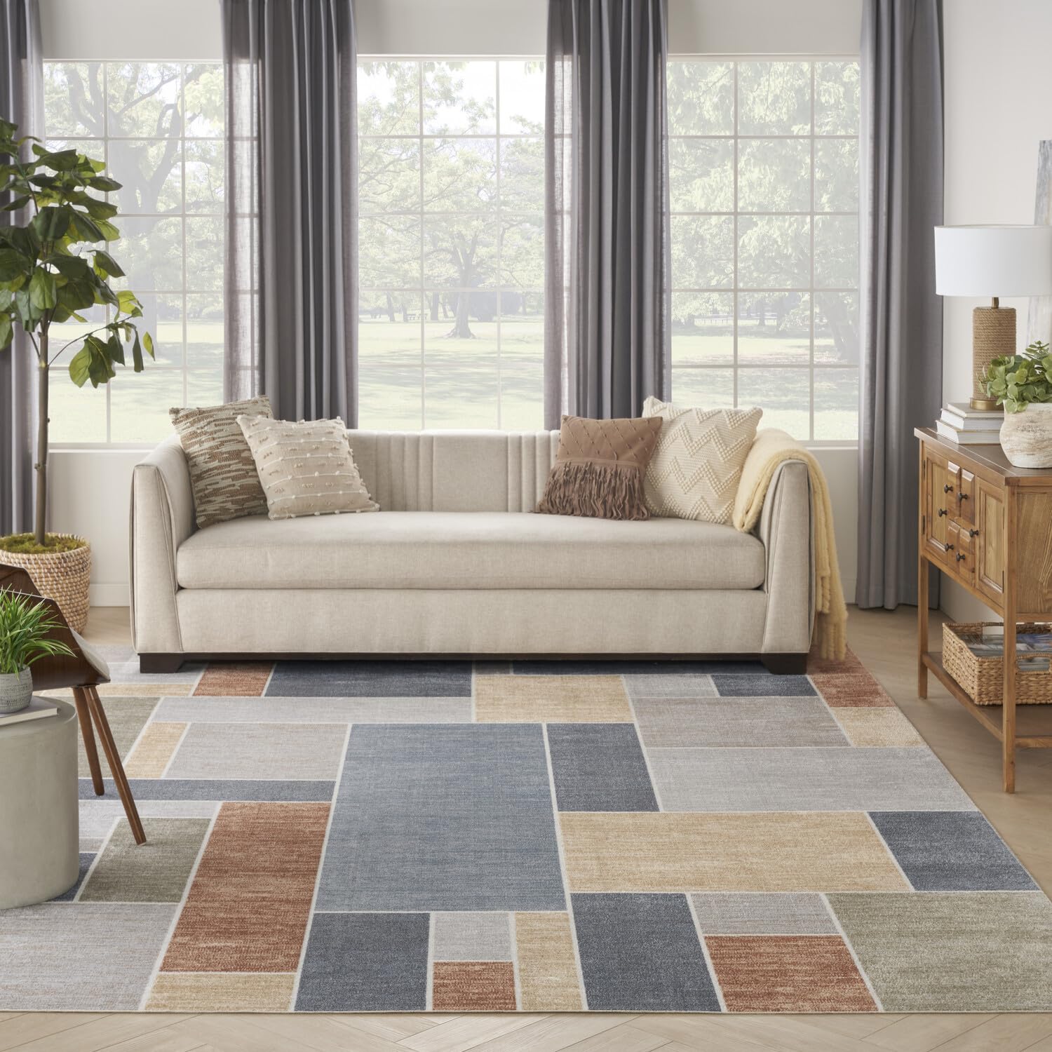 Nourison Astra Machine Washable Geometric Multicolor 7'10' x 10' Area -Rug, Easy -Cleaning, Non Shedding, Bed Room, Living Room, Dining Room, Kitchen (8x10)