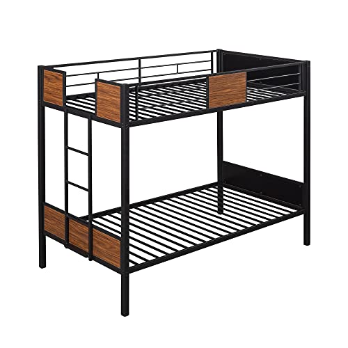 Twin-over-twin bunk bed modern style steel frame bunk bed with safety rail, built-in ladder for bedroom, dorm, boys, girls, adults (OLD SKU:MF190839AAD)