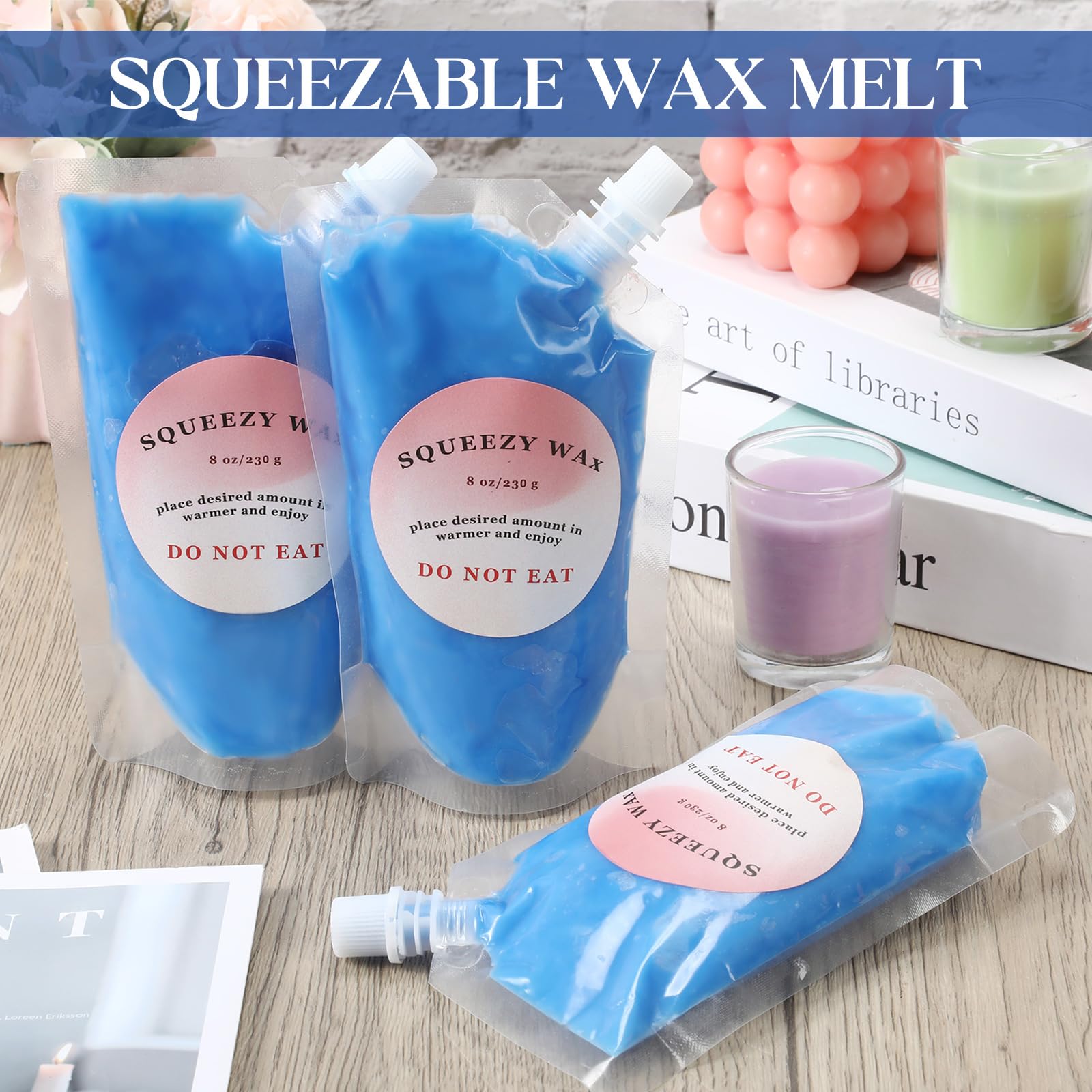 Heigble 4 Pcs Vanilla 8 oz Squeezable Wax Melt Candle Scented Squeeze Wax Melts Highly Fragrant Handmade Wax Melt Pouch Candles for Office Wax Warmers DIY Home Uses