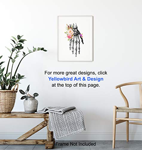 Original Flower Hand Skeleton Wall Art Print - Unique Steampunk Anatomy - Gothic Home Decor for Dr Office - Gift for Doctor, Physician, Nurse, PA - 8x10 Unframed Photos - Orthopedic Bones Poster
