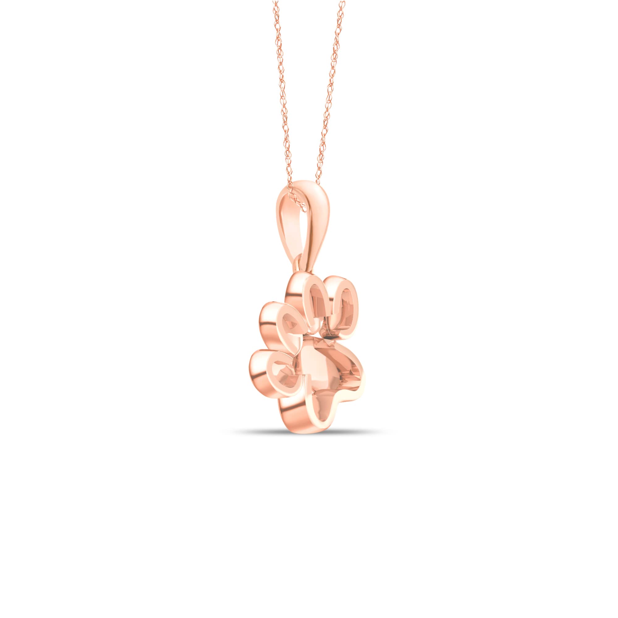 Diamond2Deal 10K Rose Solid Gold Diamond Dog Paw Print Pendant Rope Chain Necklace for Women 18inch (1/8Ct/ I2,H-I)
