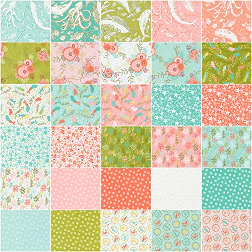 Moda Fabrics The Sea & Me Charm Pack by Stacy Iest HSU; 42-5 inches Precut Fabric Quilt Squares, 5 Inches, 20790PP