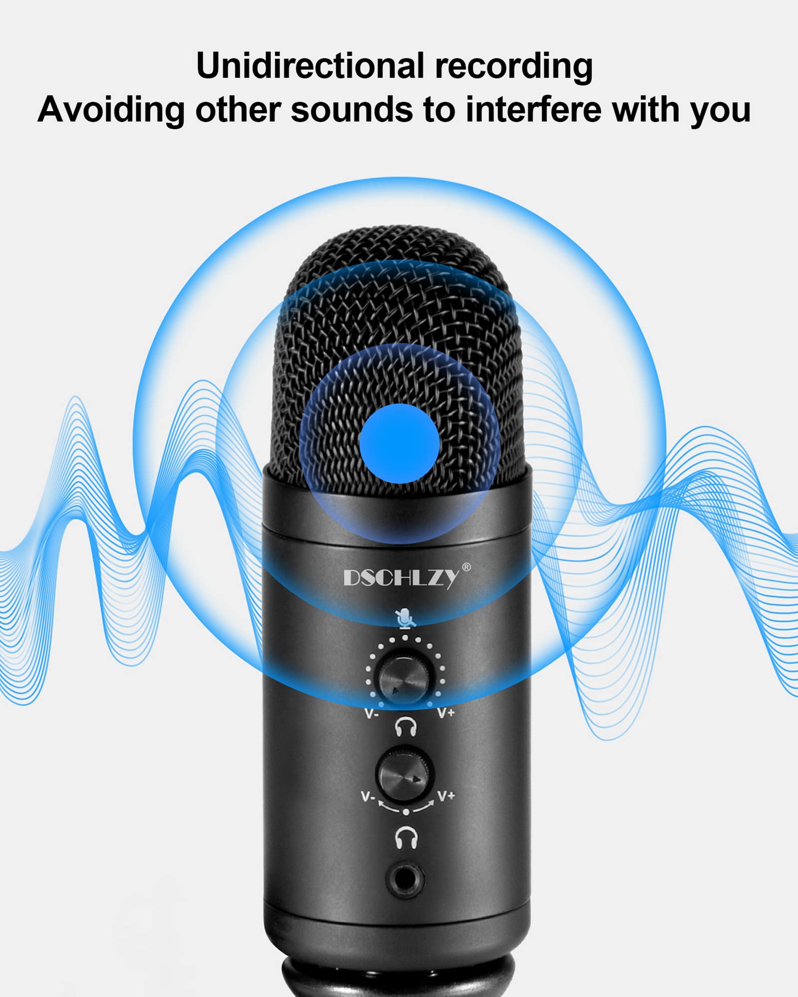 DSCHLZY USB Streaming Podcast PC Microphone - Professional Studio Vocal Recording Computer Cardioid Condenser Mic with Tripod Stand for Singing Skype Voice YouTube Discord Twitch Podcasts Videos