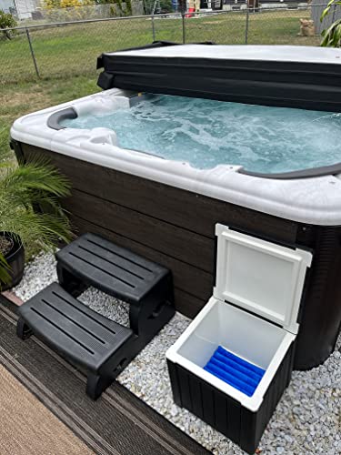 Hot Tub Towel and Robe Warmer/Cooler/Deck Box with Microwavable Heat Pad - Weather-Resistant, Large Capacity for Outdoor Hot Tub Pool or Spa (Black)